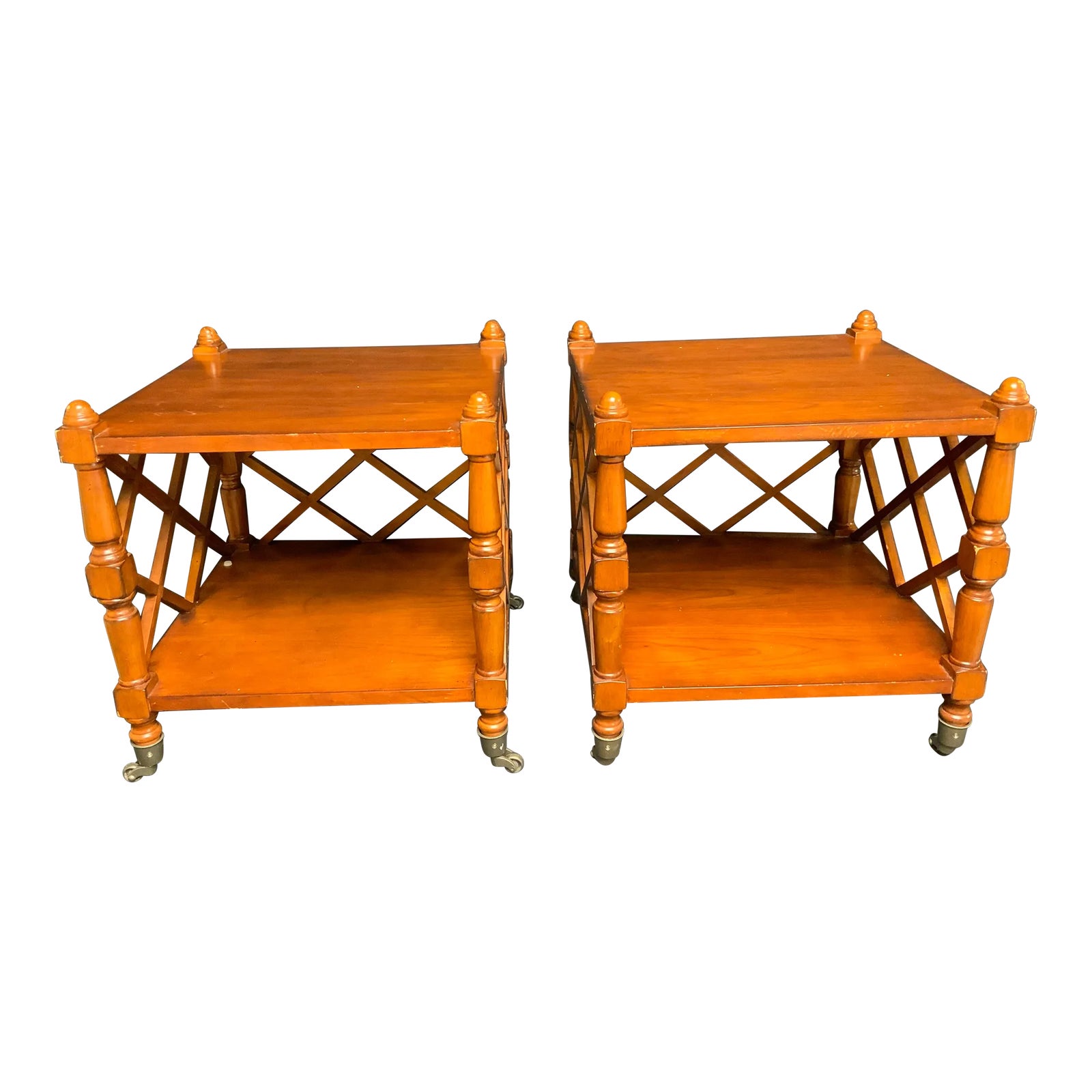 Late 20th Century Pair of Chippendale Style Side Tables on Castors ...