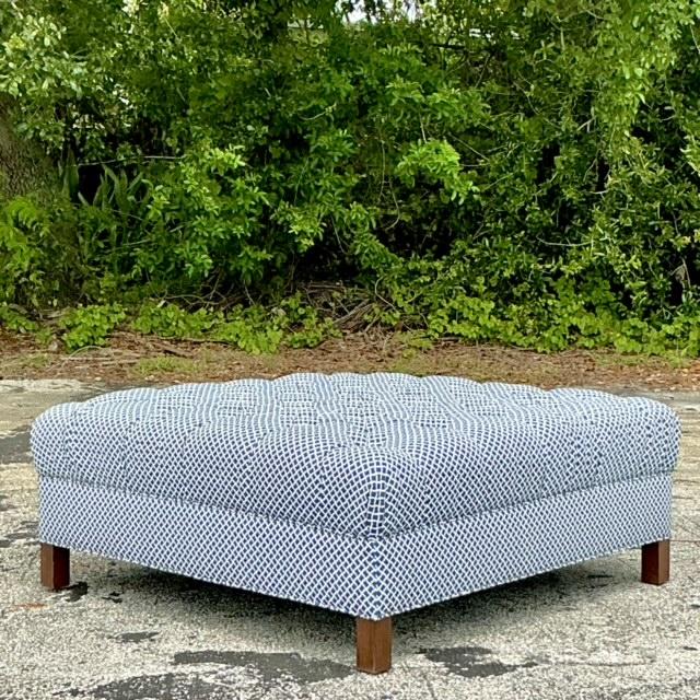 Vintage Regency Tufted Square Ottoman | Chairish