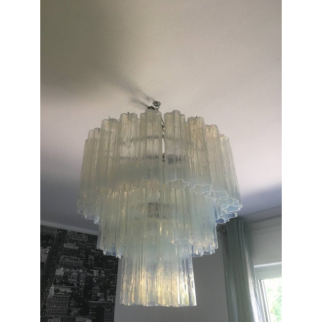 Venini Style Murano Glass "Tronchi" Opalino Color Chandelier | Chairish