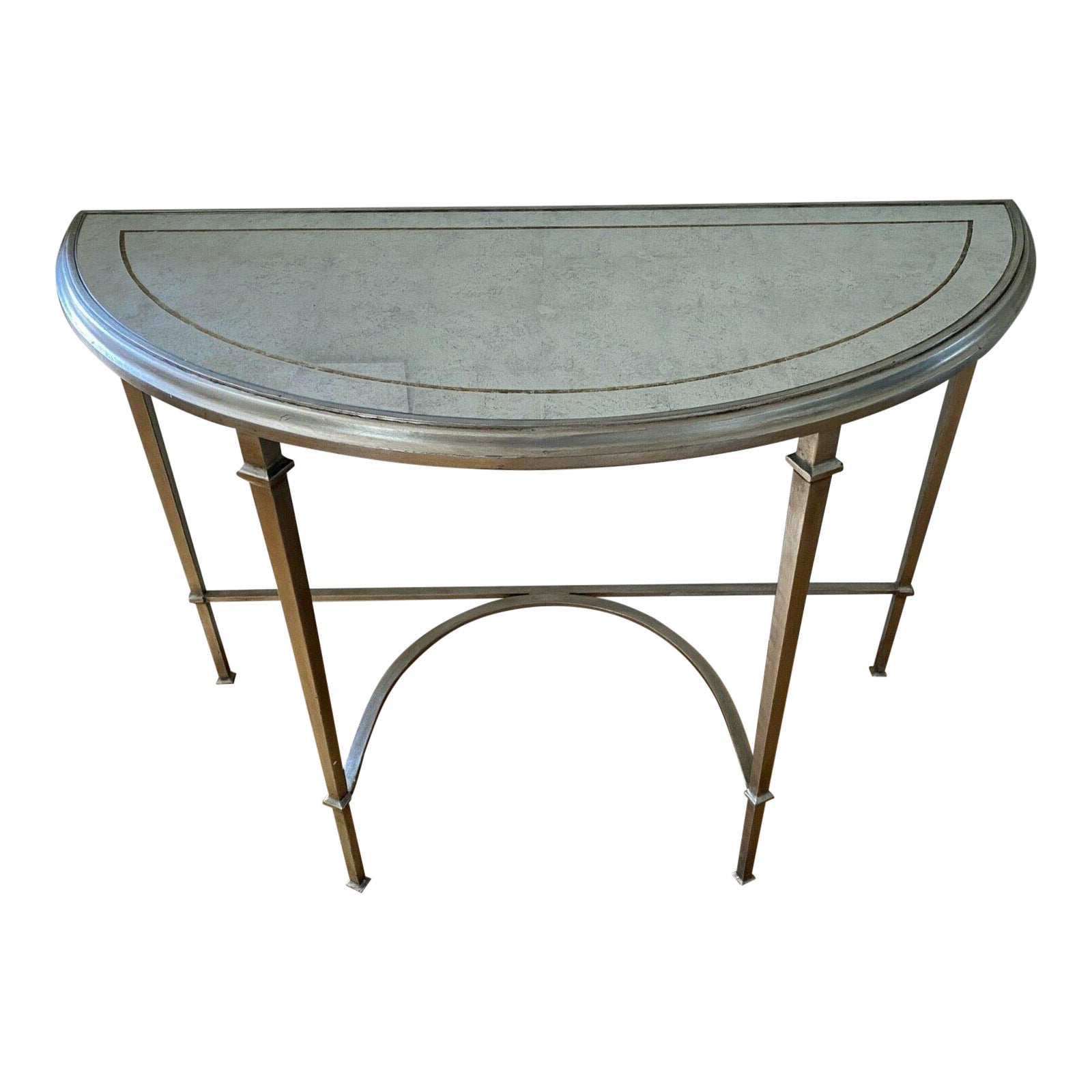 Lillian August Wrought Iron and Glass Demilune Console Table | Chairish