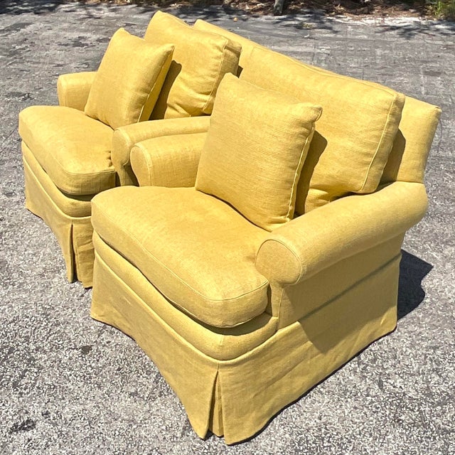 Vintage Regency Chartreuse Down Lounge Chairs - a Pair | Chairish