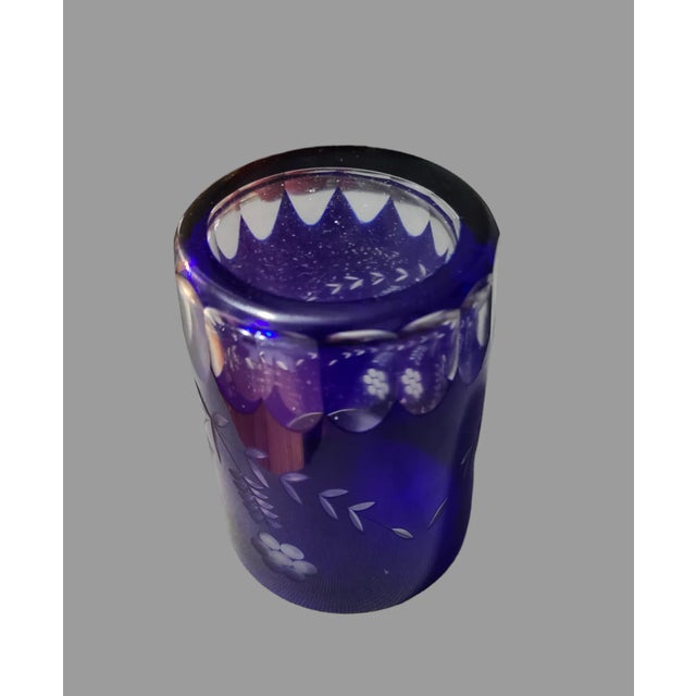 Vintage Tumble Up Bohemian Cut To Clear Cobalt Blue Bedside Carafe Decanter And Tumbler Chairish