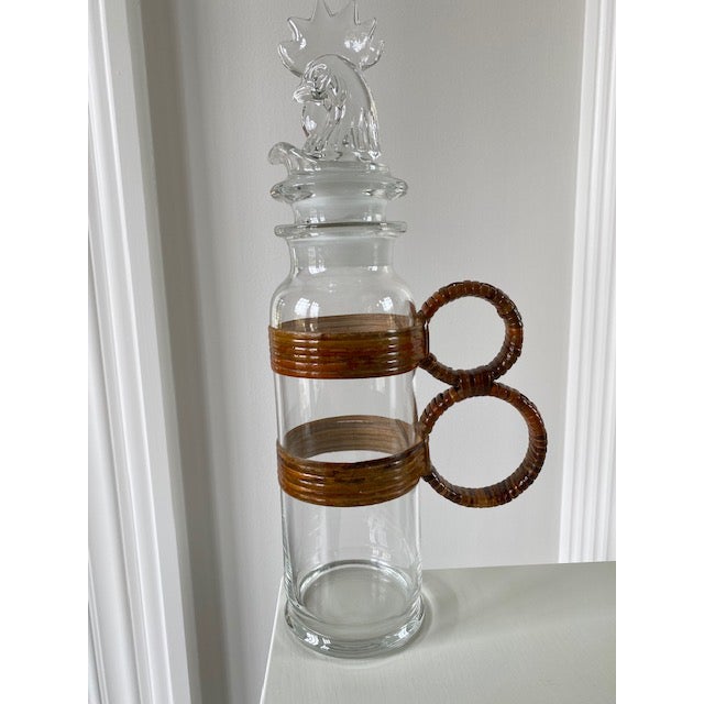 Mid Century Wicker Wrapped Glass Rooster Decanter in the Manner of Carl ...