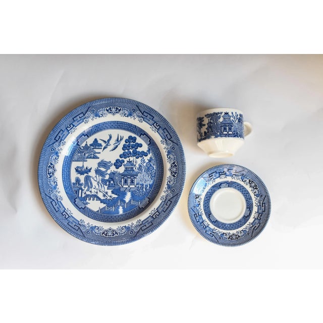 Mid Century Set Blue Willow Dinner Plate, Cup and Saucer by Churchill ...