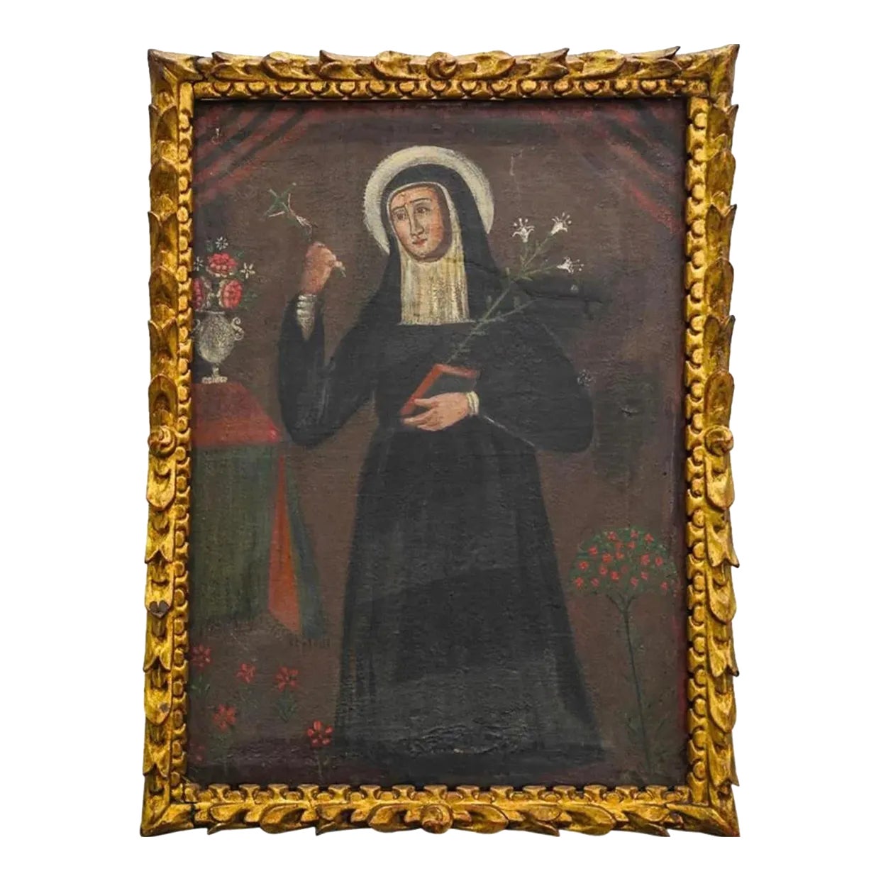 Saint Catherine of Siena Oil on Canvas Spanish Colonial Painting | Chairish