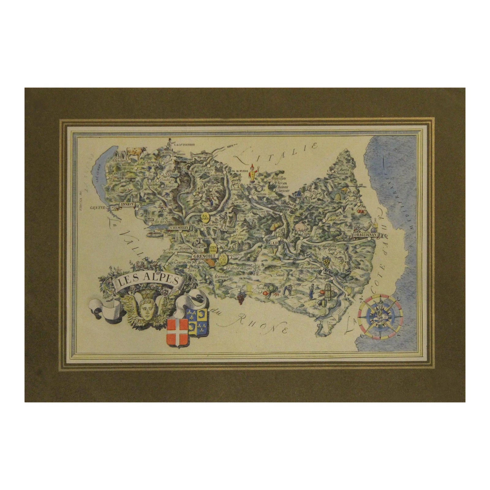 1960's French Vintage Mini Map, Les Alpes | Chairish