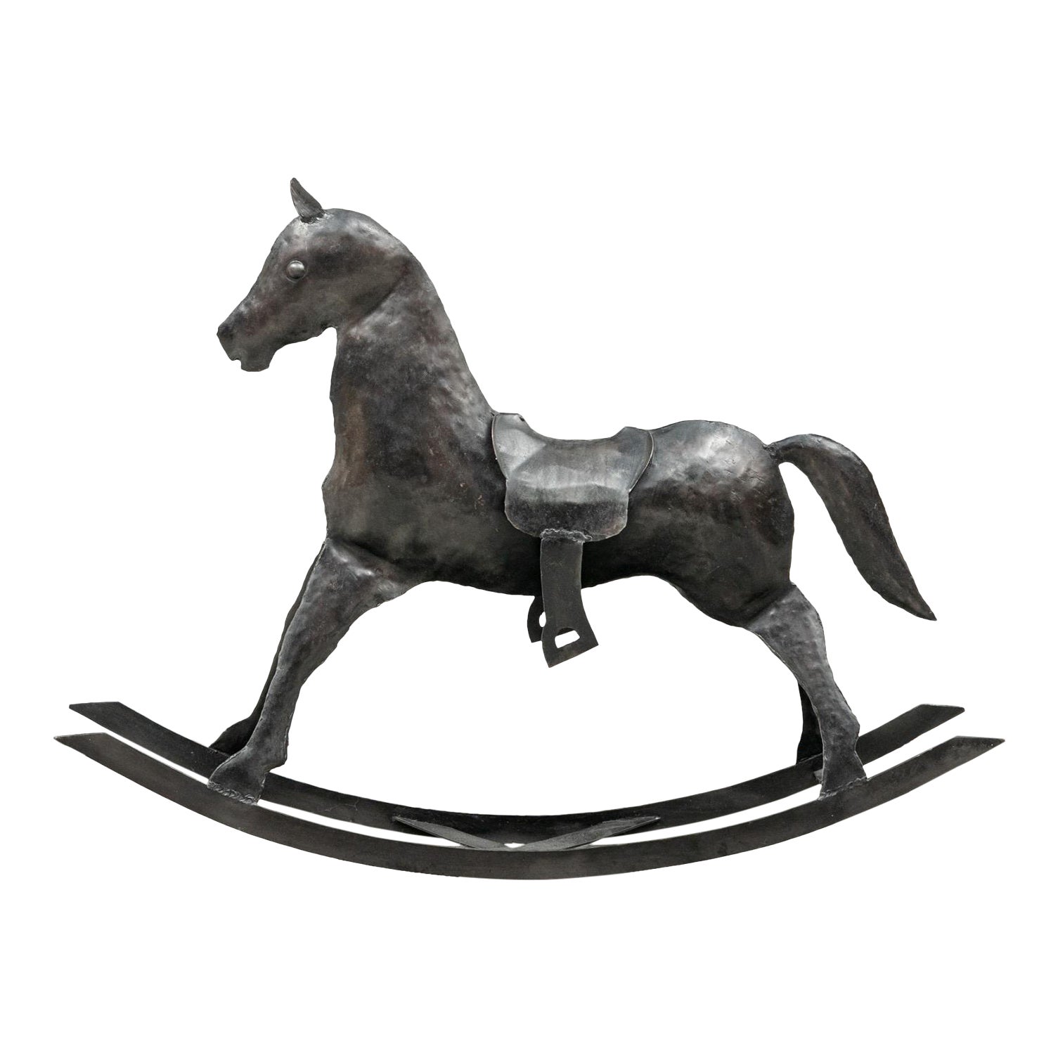 Vintage Handmade Hammered Iron Rocking Horse | Chairish