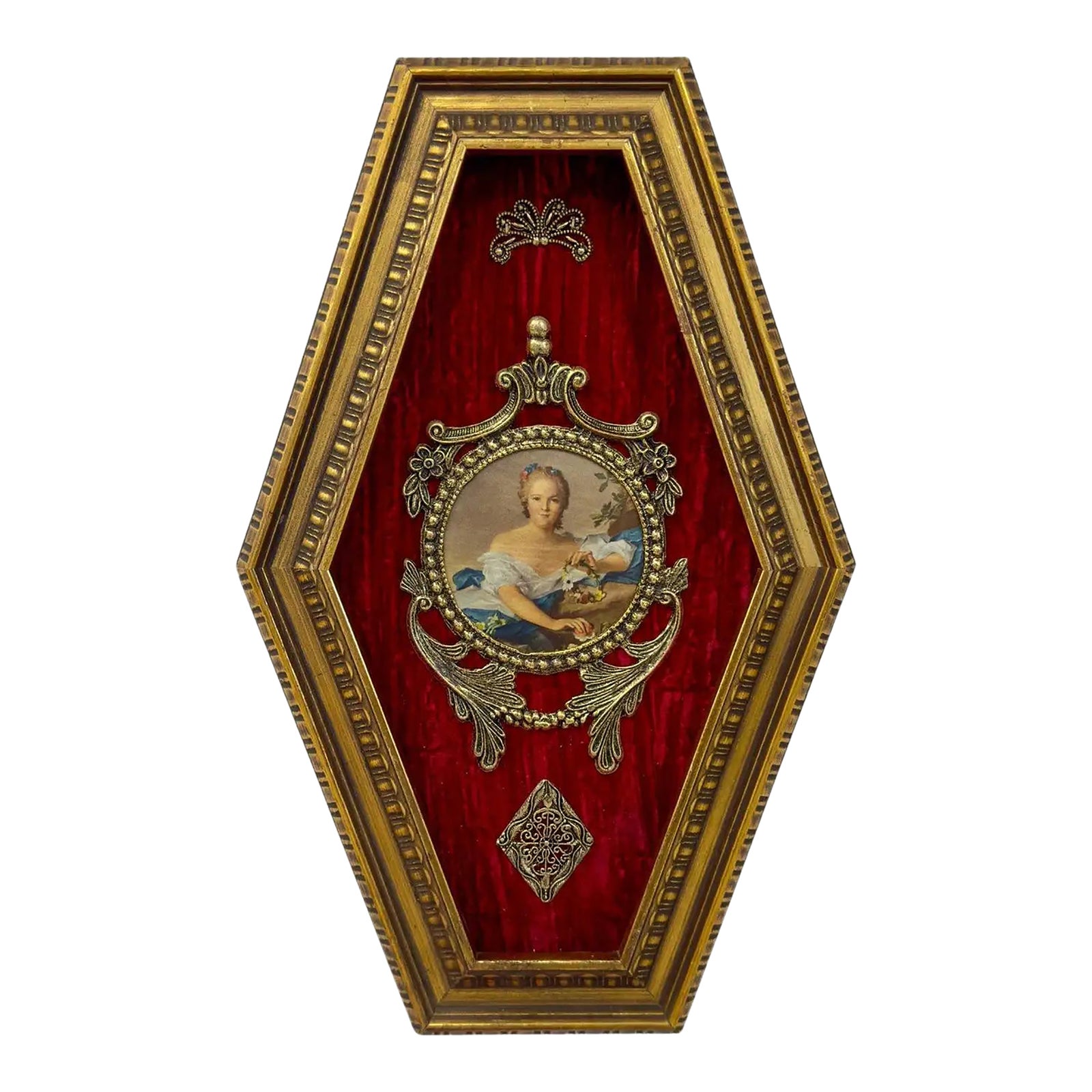 Antique Florentine Victorian Round Lady Portrait Wall Art on Velvet ...