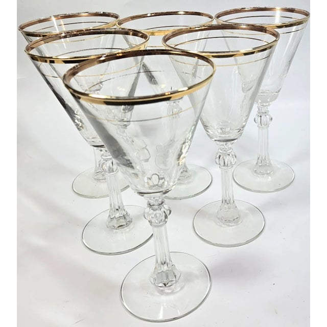 Gold Rimmed Hollywood Regency Goblets- Set of Six | Chairish
