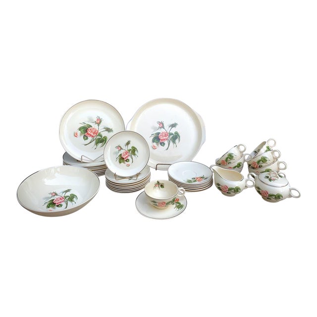 Ballerina Moss Rose China Dinnerware Set - 37 Pieces | Chairish