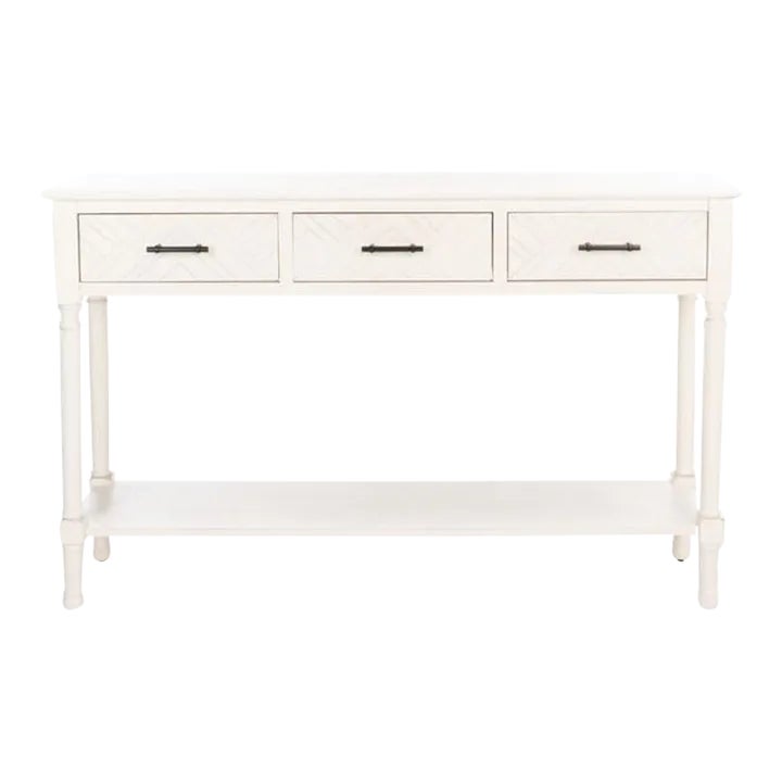 Peyton 3 Drawer Console Table - Distressed White | Chairish