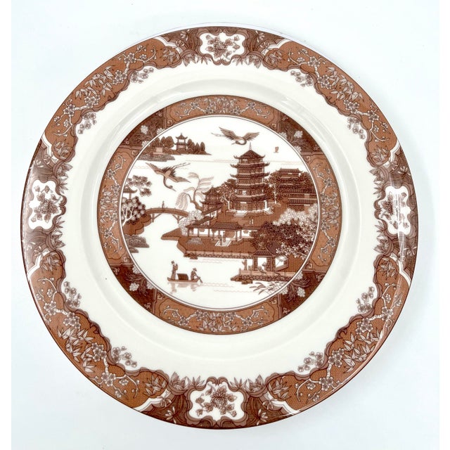 1980s Brown Willow Chinoiserie Plate by Gracie China | Chairish