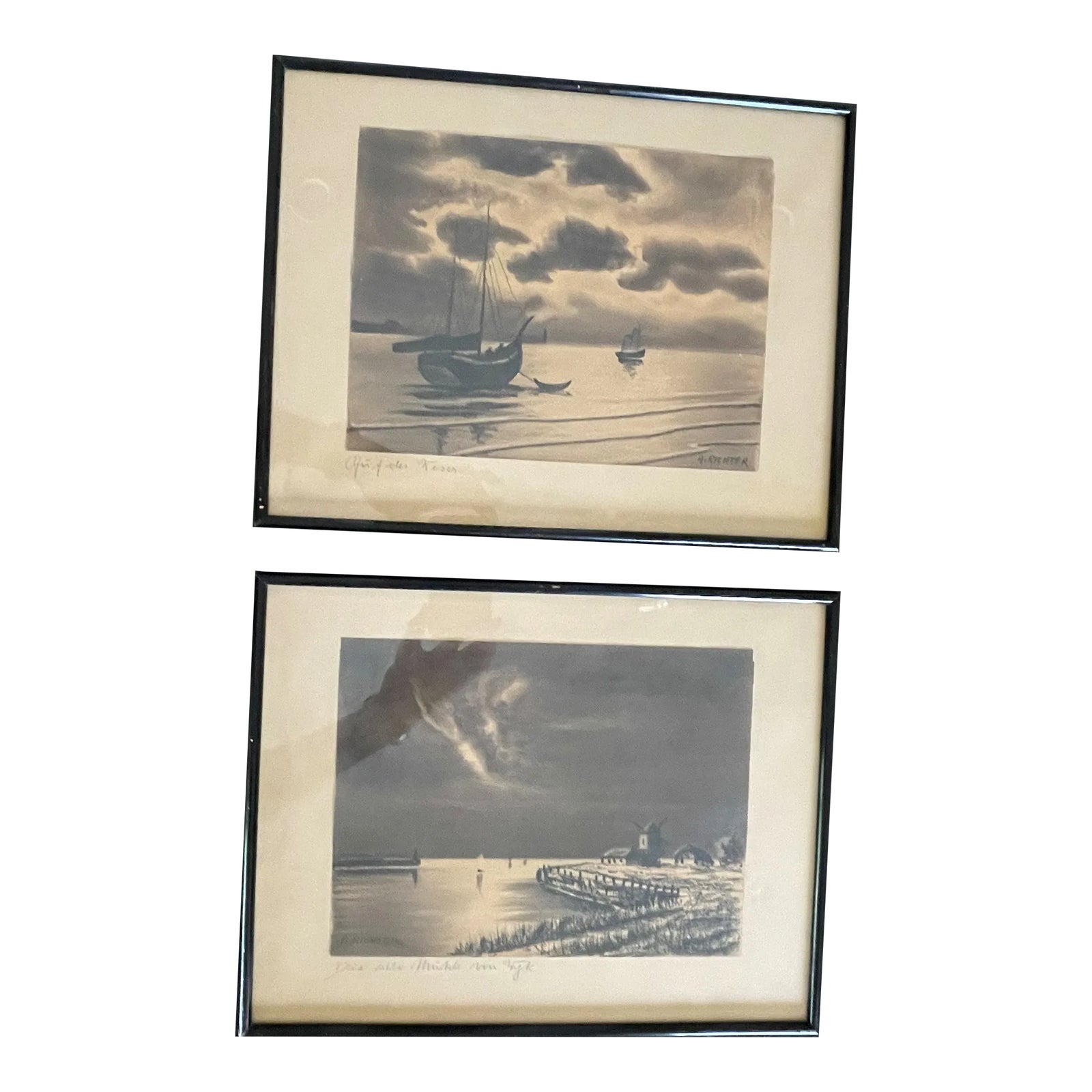 Albert Richter Charcoal Drawings From the 1800's, Framed - a Pair ...