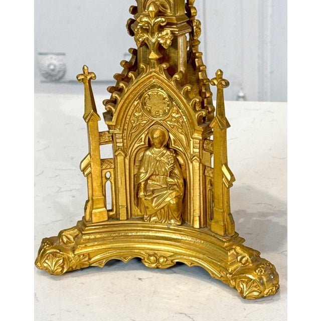 European Gothic Revival Gilt Bronze Altar Stick Pricket Candlestick ...