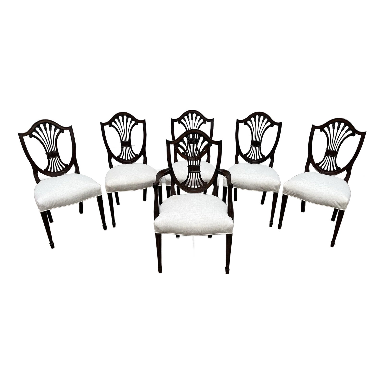 1990s Stickley Mahogany Wheat Sheaf Shield Back Dining Chairs- Newly ...