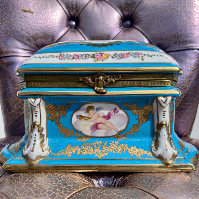 Vintage Cherub Angels Blue and Gold Sevres Porcelain Box | Chairish