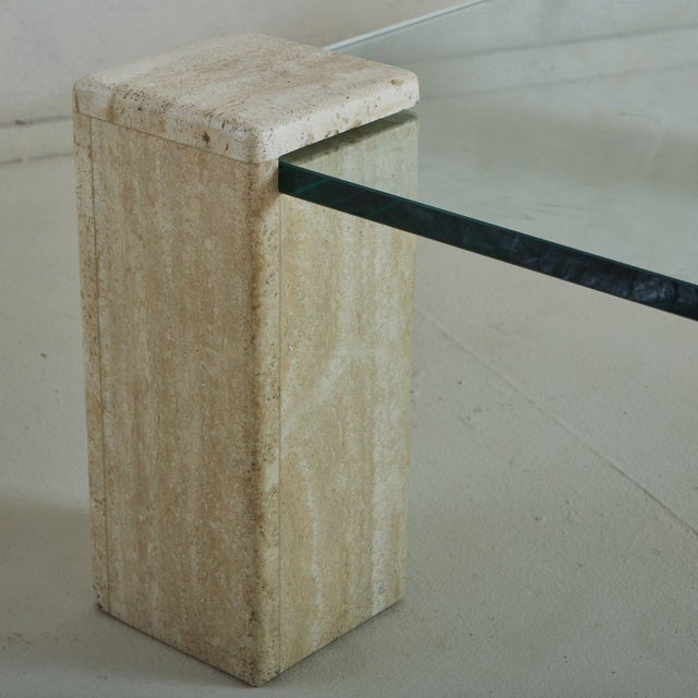 Square Travertine + Glass Coffee Table, Germany 1970s | Chairish