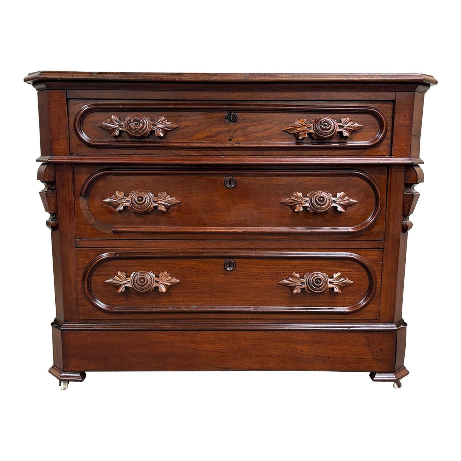 Antique Victorian Oak Commode Washstand Three Drawer Dresser | Chairish