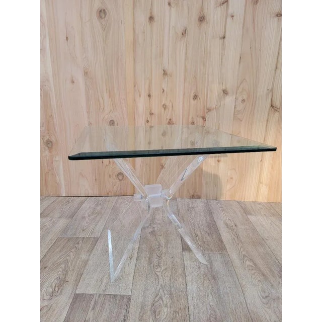 1960s Mid Century Carved Lucite Butterfly Base Glass Top Accent Table ...