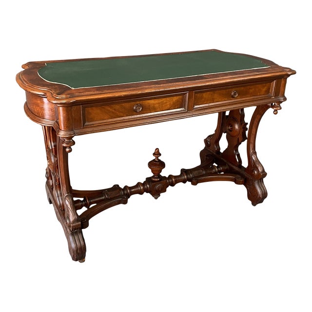 19th Century Burled Walnut Library Table | Chairish