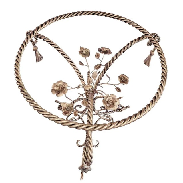 1930’s Italian Hollywood Regency Twisted Iron Rope & Tassel Glass Top ...