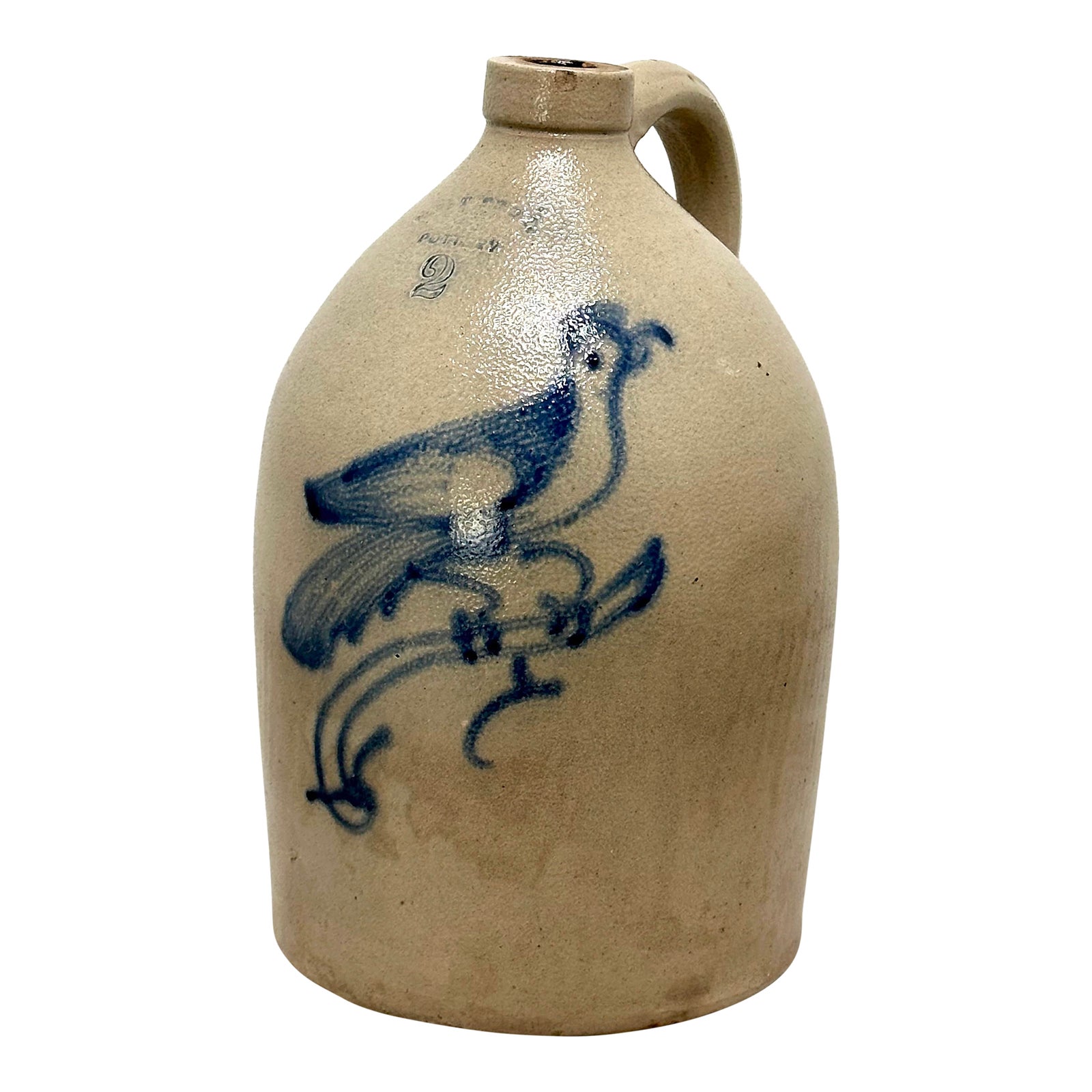 Beautiful 1870s Antique American Blue Bird Decorated 2 Gallon Stoneware ...