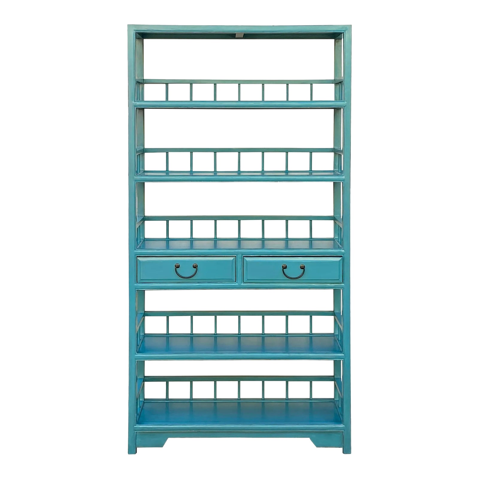 Turquoise Fountain Blue 5 Shelves 2 Drawers Bookcase Display Cabinet ...