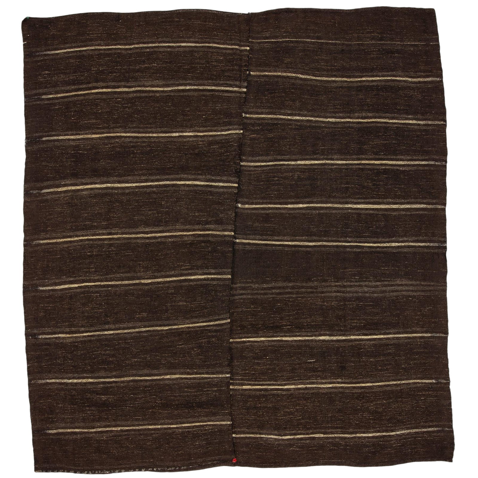 1960s Vintage Striped Brown Square Kilim Rug- 9′ × 9′6″ | Chairish