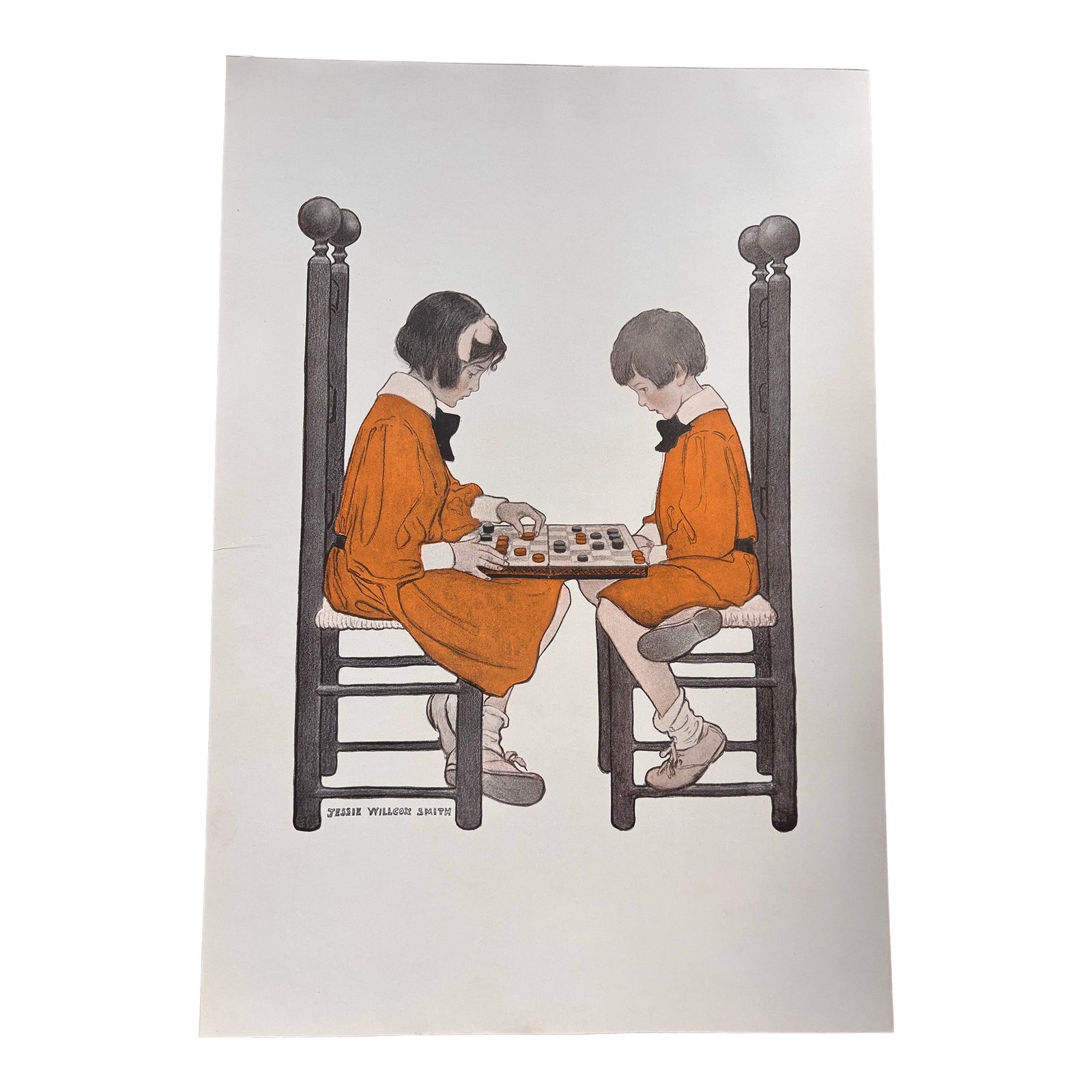 1908 Jessie Willcox Smith, Checker Players, Original Color Lithograph ...