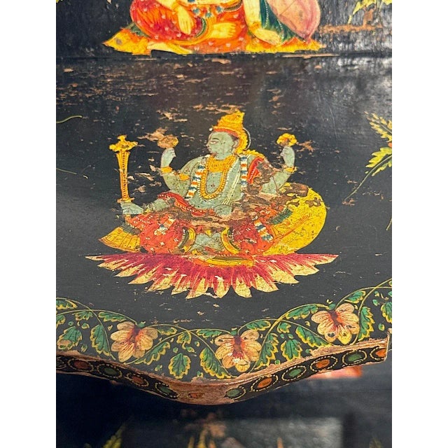 Anglo Indian Hand Painted Black Wall Shelf With Mirror & Indian Gods ...