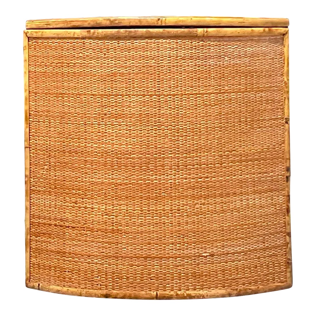 Vintage Coastal Woven Rattan Corner Hamper | Chairish