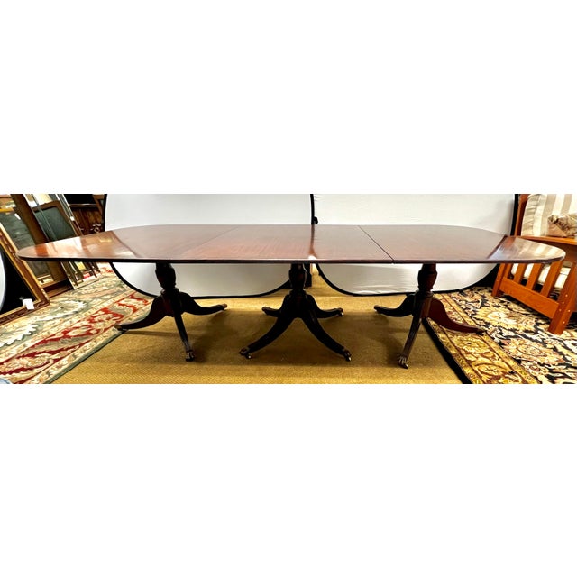 Antique Mahogany Inlay Pedestal Dining Table | Chairish