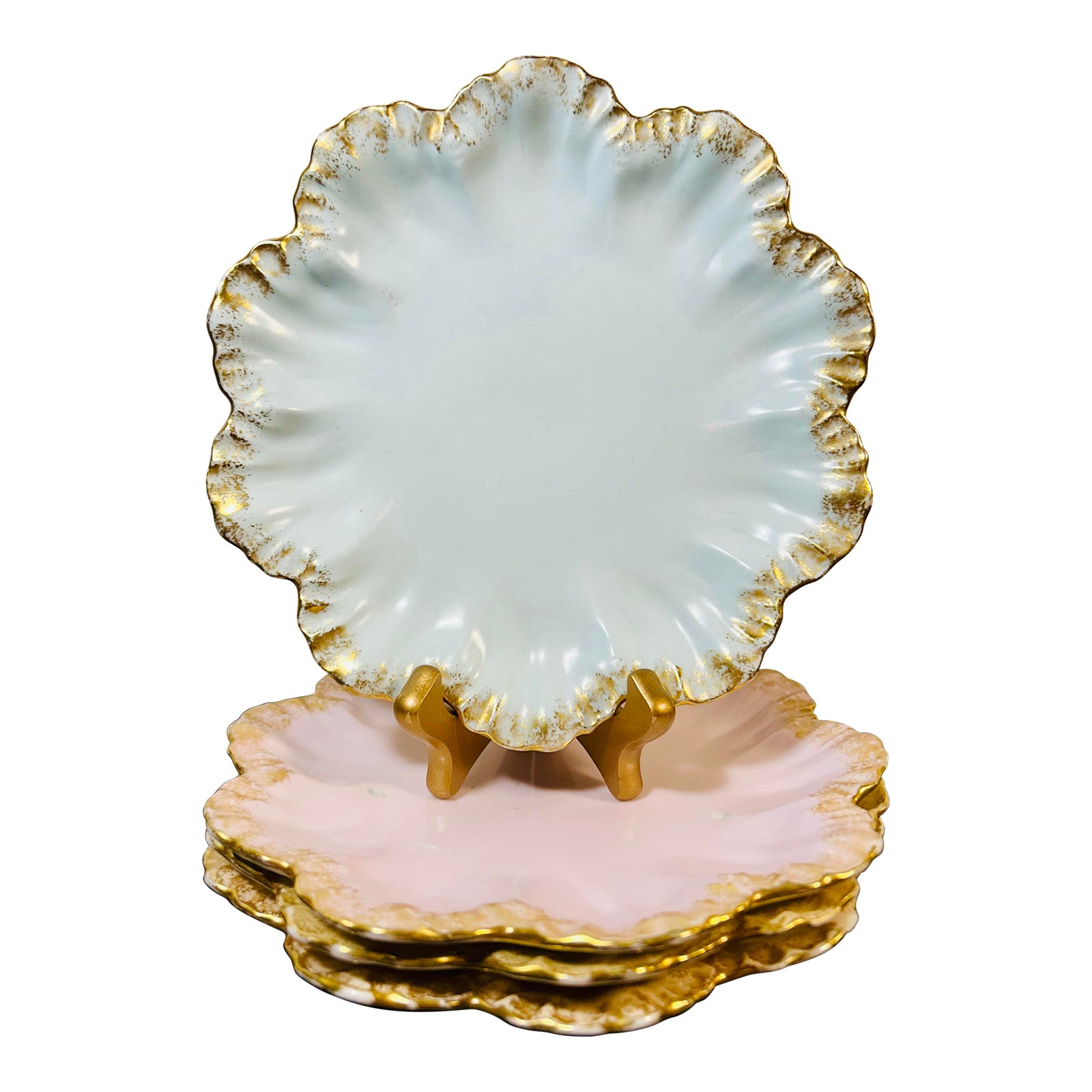 Antique Set of 4 Elite Limoges Shellfish Plates Pastel Colors | Chairish