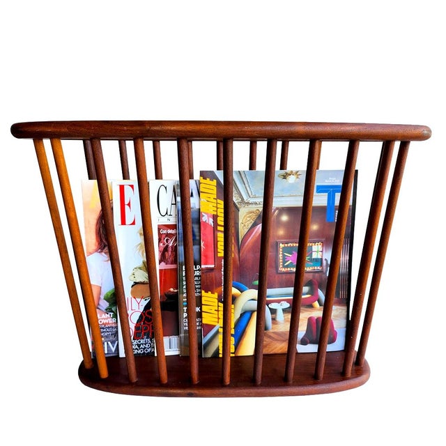 Mid 20th Century Teak Wood Spindle Magazine Holder in the Style of ...