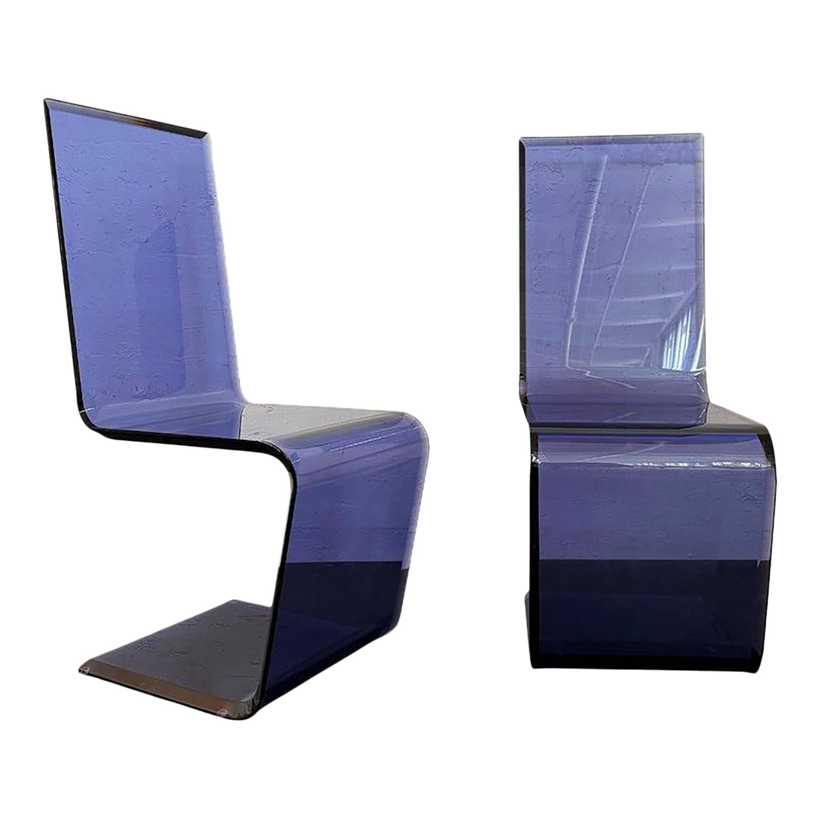 1990s Pair of Post-Modern Blue Lucite Invisible Chairs by Shlomi Haziza ...