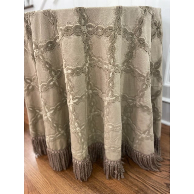 Vintage Custom Designer Table Skirt With Bullion Fringe - Taupe Round ...