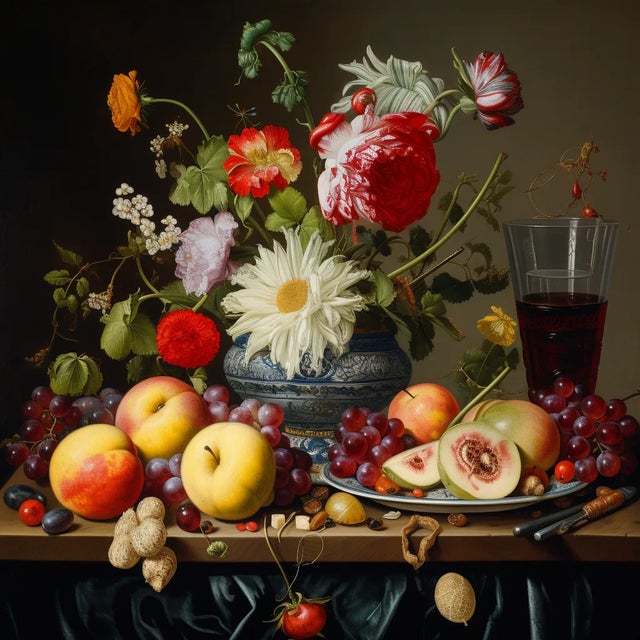 30' X 30' Collector Fine Art Print 'Still Life With Fruits and Flowers ...
