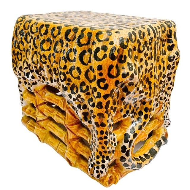 1960s Italian Glazed Terracotta Leopard Print Ottoman Stool | Chairish