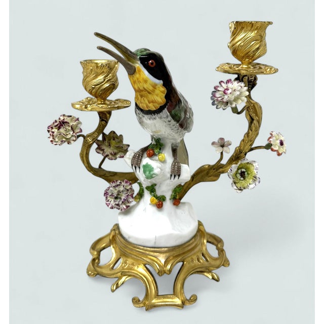 Antique Pair French Ormolu Gilt Porcelain Birds Candlesticks Candelabra ...