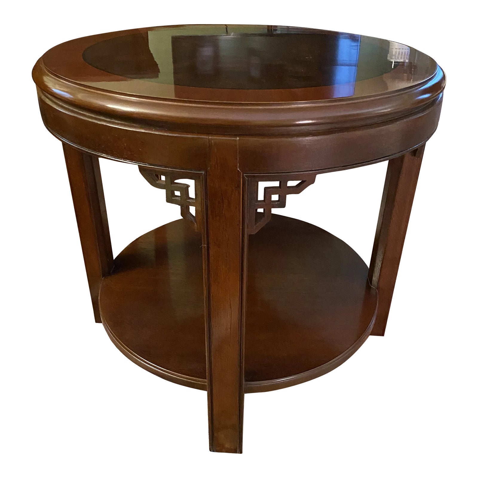 1990s Drexel Heritage Banded Mahogany Round Lamp Table | Chairish