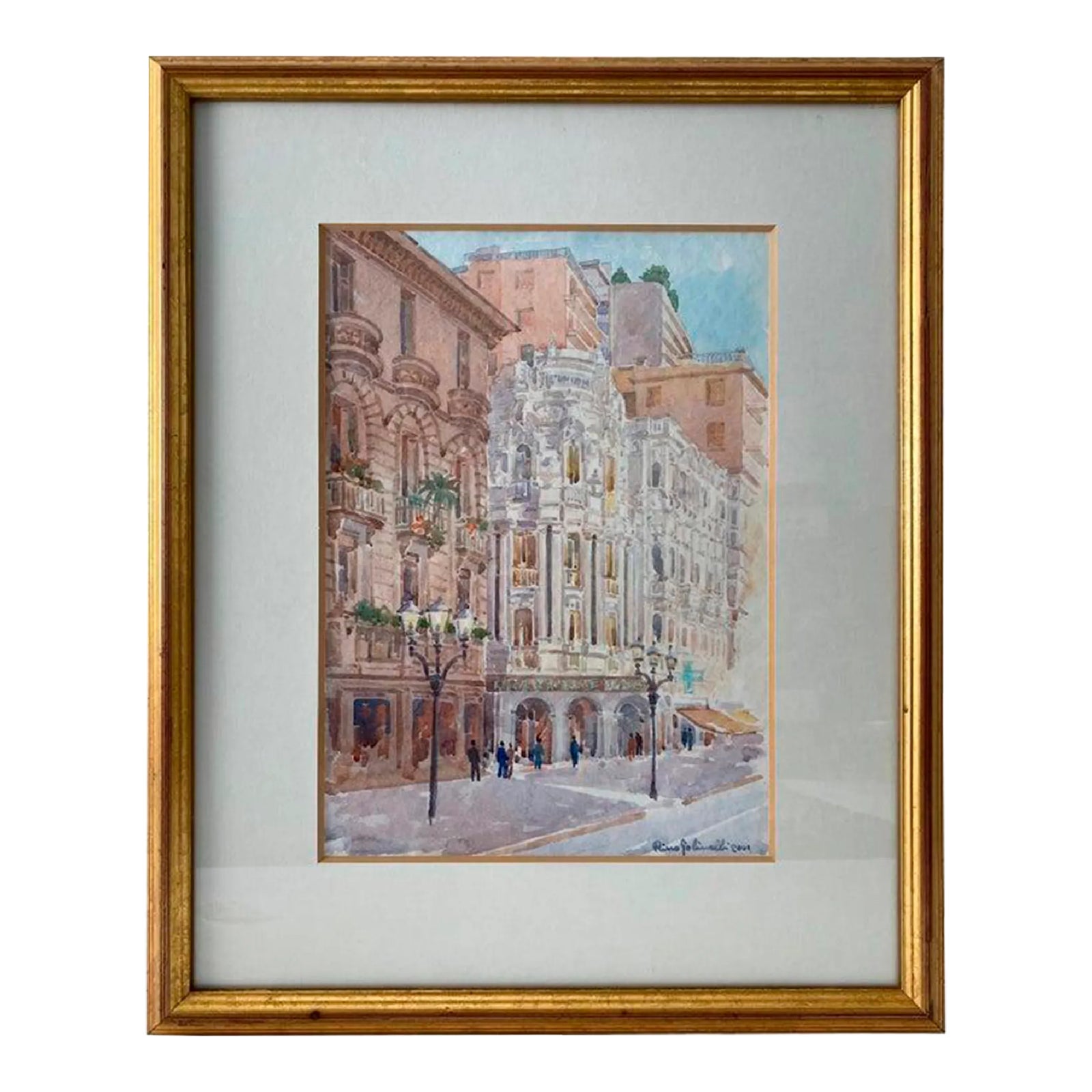 2001 Rino Golinelli Watercolor Painting "Monaco Ancient Buildings" | Chairish