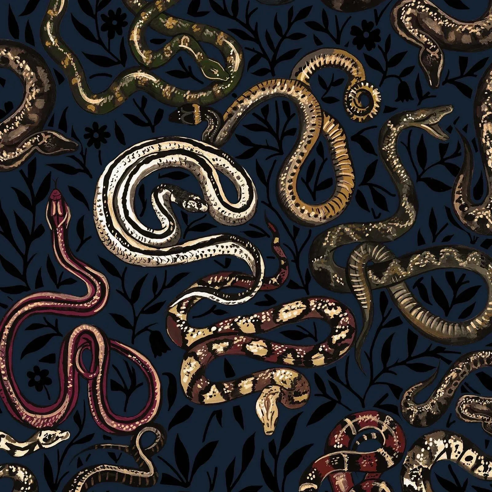 Snakes & Adders Wallpaper - Black, Sample | Chairish