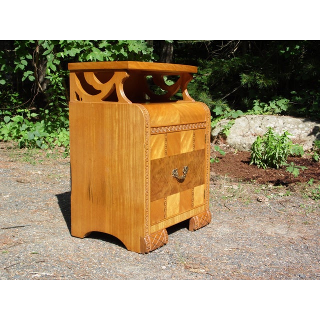 Vintage Walnut Art Deco Waterfall Nightstand End Table Cabinet Stand ...