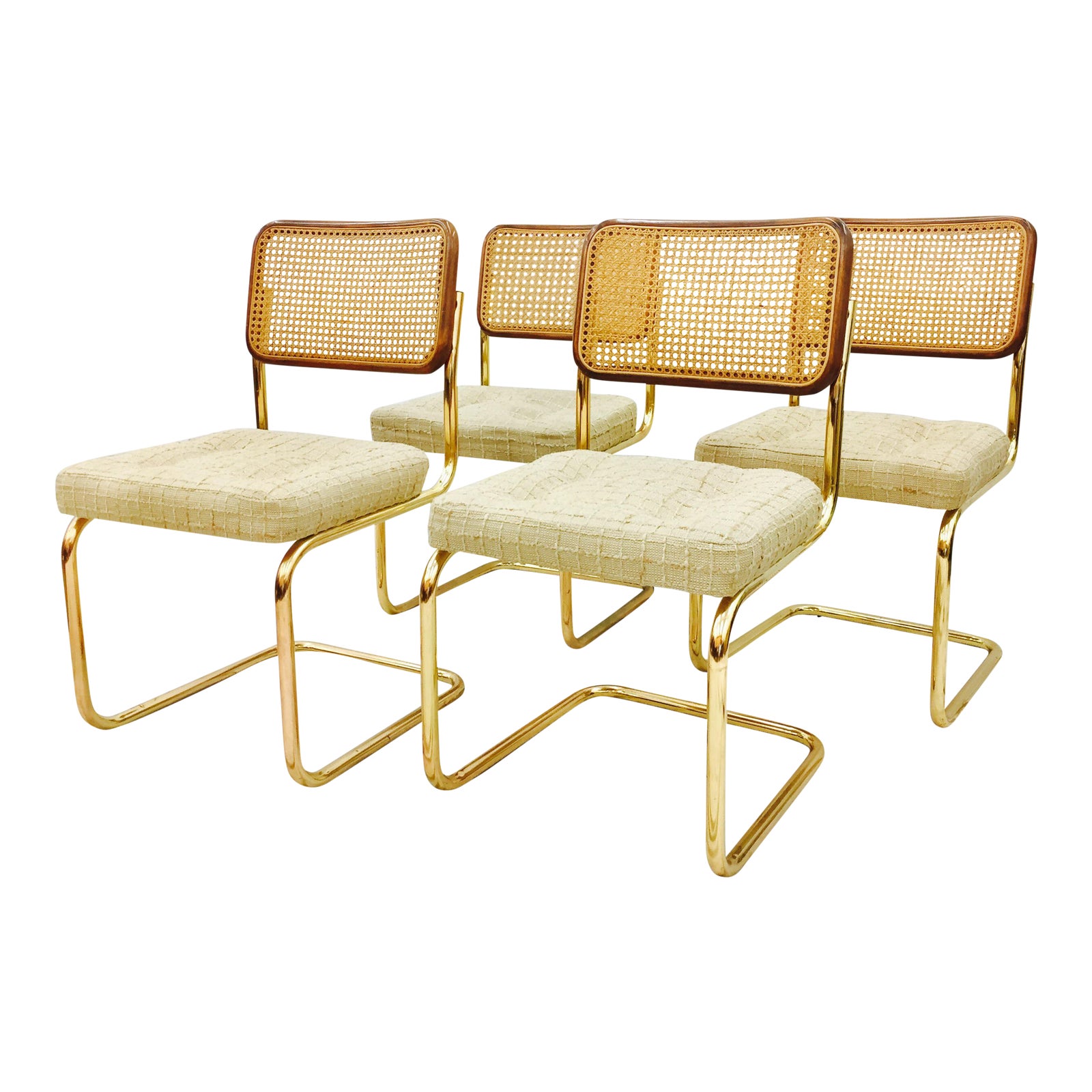 Vintage Cane Back Brass Cantilever Chairs Set Of 4 Chairish