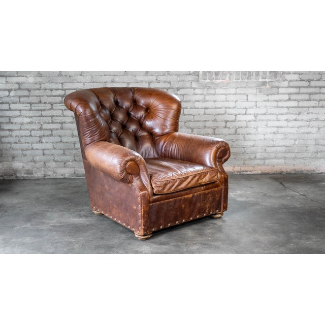 Restoration Hardware Churchill Cigar Leather Writer's Chair | Chairish