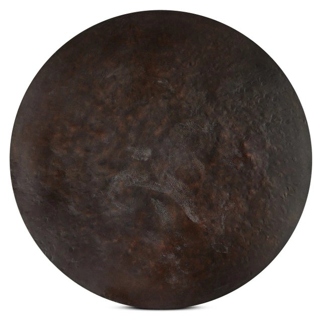 Round Side Table In Solid Iron - Bronze Hammered Textured | Chairish
