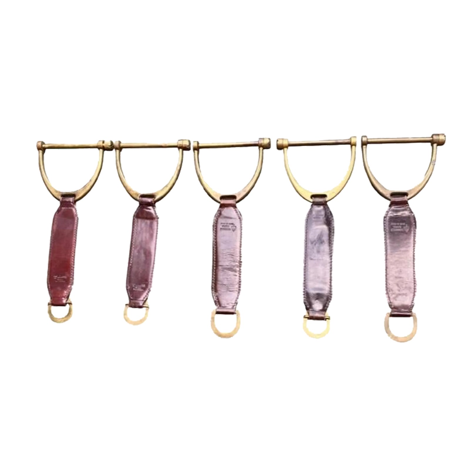 Vintage Italian Leather and Brass Stirrup’s- Set of 5 | Chairish
