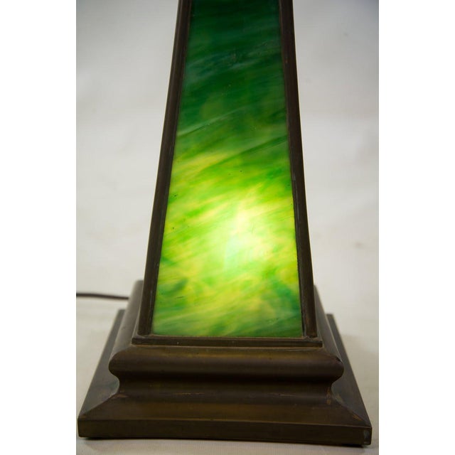 Arts & Crafts Green Stained Glass Table Lamp | Chairish