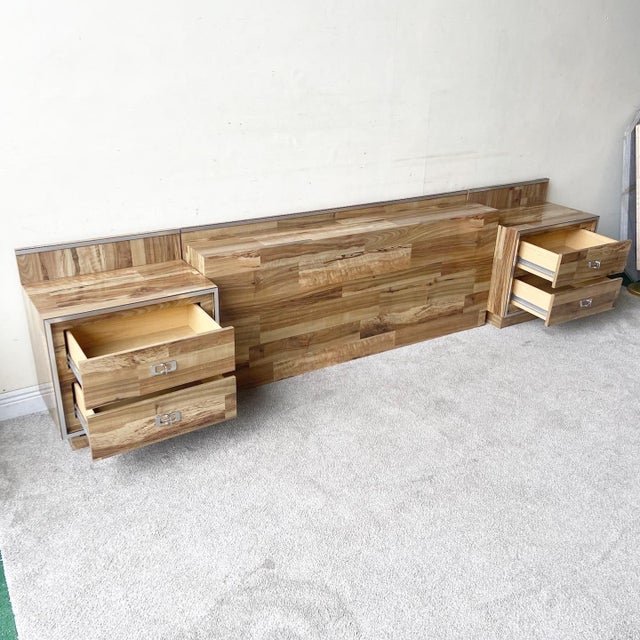 Postmodern Wood Grain Laminate Queen Headboard and Nightstands - 3 ...