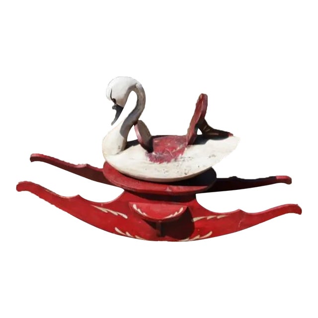 1950s Vintage Hand Painted Kids Swan Rocking Chair | Chairish